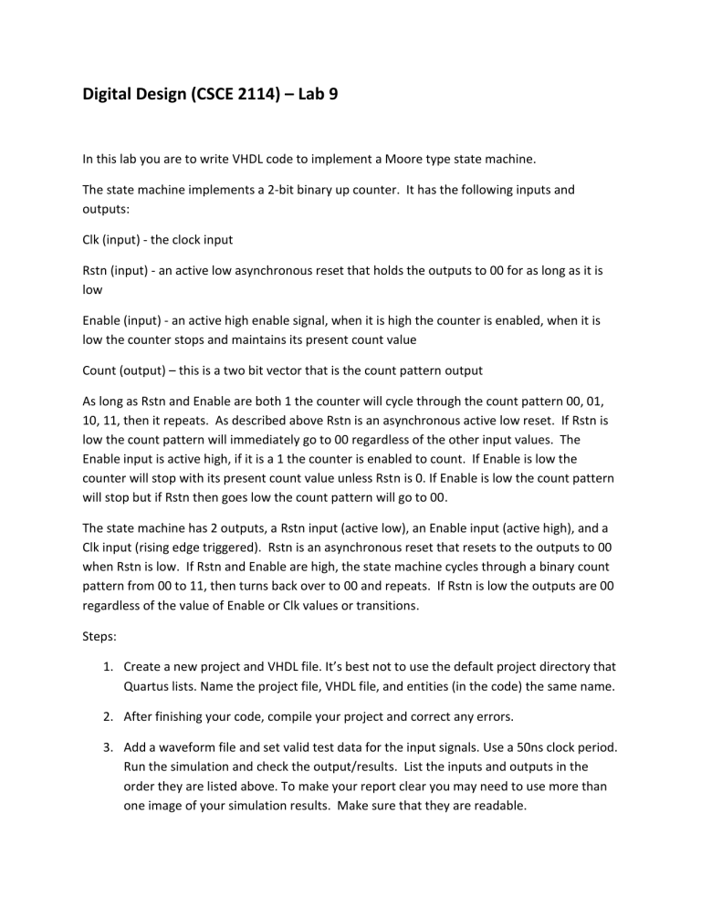 Digital Design Lab: VHDL State Machine Counter