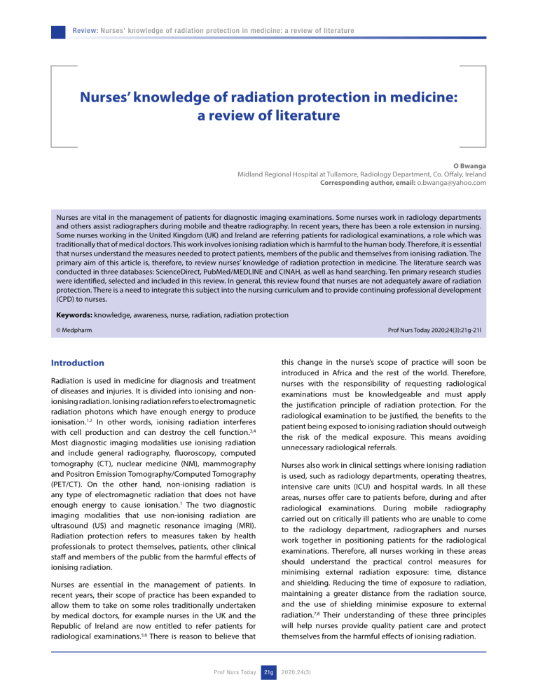 Nurses' Knowledge of Radiation Protection: A Literature Review