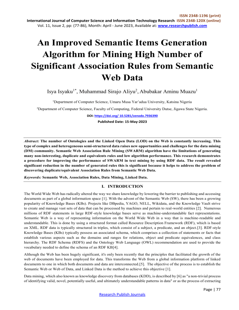 Improved Semantic Item Generation for Association Rule Mining