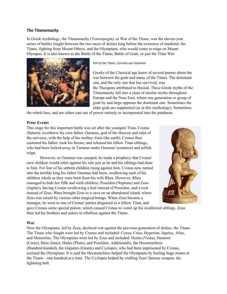 The Titanomachy: War of the Titans in Greek Mythology