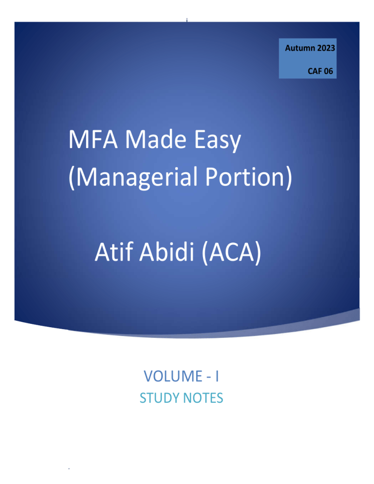 MFA Manageria Portion Part 1 Notes complete 2nd edition