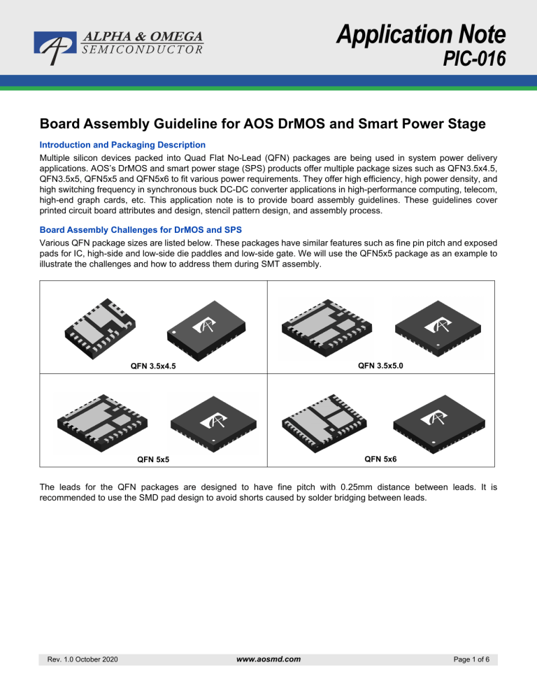 AN-016 Board Assembly Guideline for AOS DrMOS and Smart Power Stage