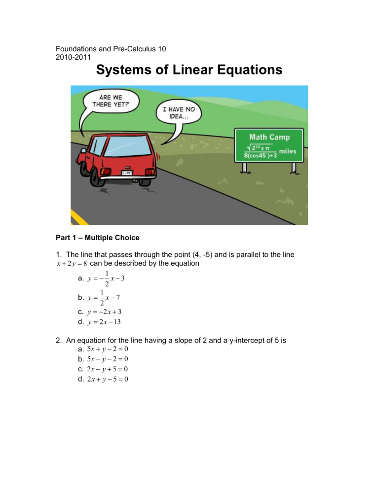 Systems of Linear Equations Worksheet