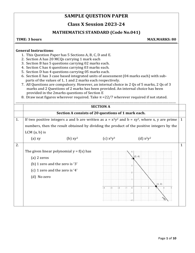 Class X Mathematics Sample Paper 2023-24