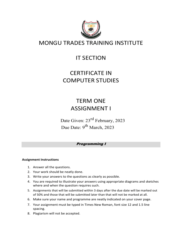 Programming Assignment: Computer Studies