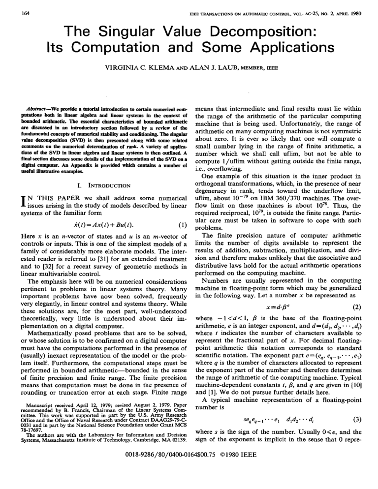 Singular Value Decomposition Computation And Applications