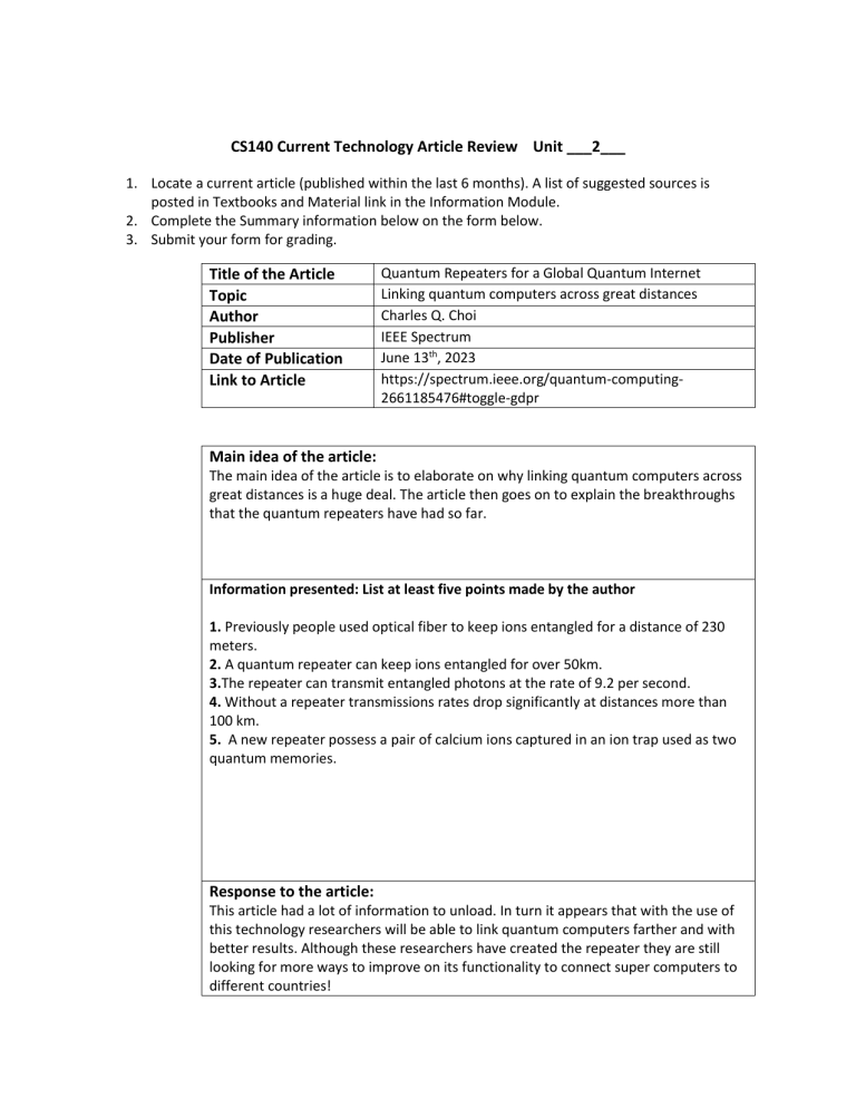 Article Review Week 2 Article Review Week 2