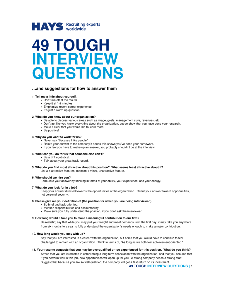 49 Tough Interview Questions & Answers Guide