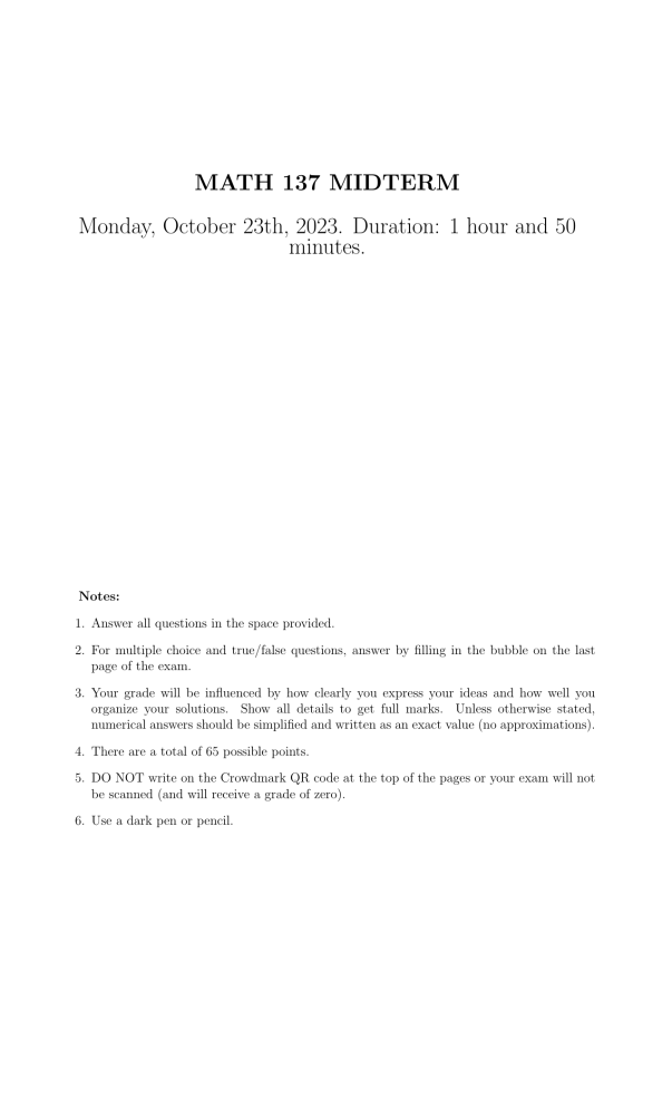 Math 137 Midterm Exam