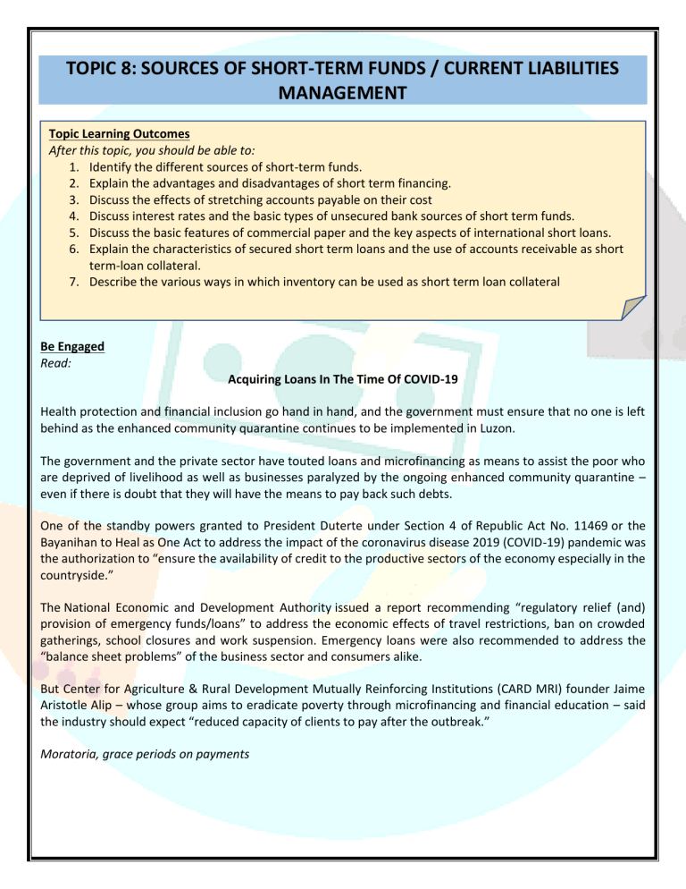 Short-Term Funds & Current Liabilities Management