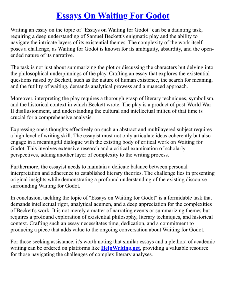 Essays On Waiting For Godot Analysis Guide Essays On Waiting For Godot Analysis Guide