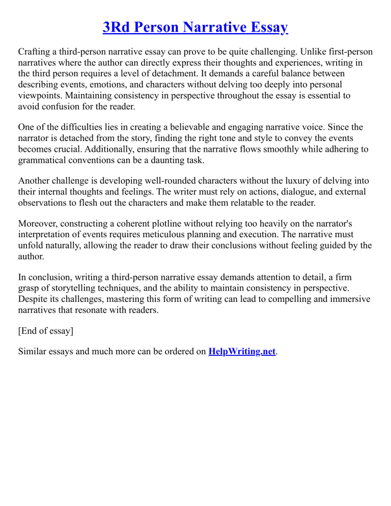 3Rd Person Narrative Essay