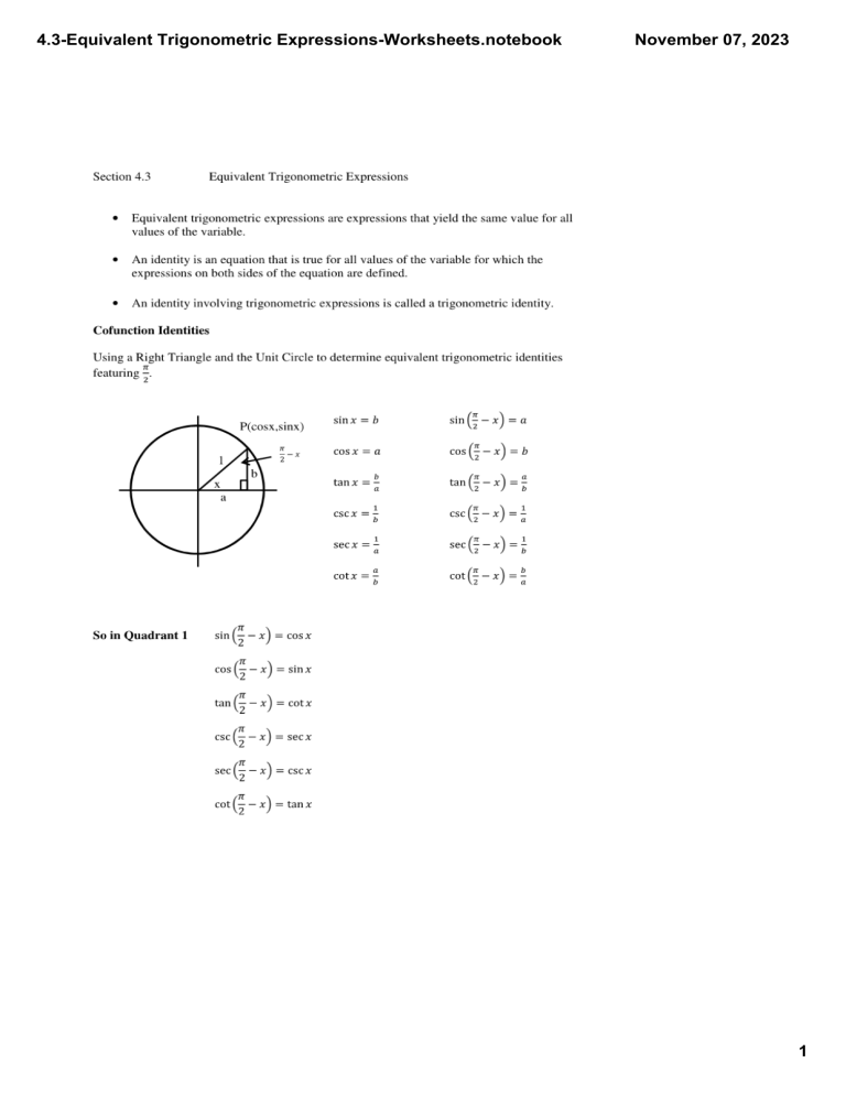 4 3 Equivalent Trigonometric Expressions Nov 7th