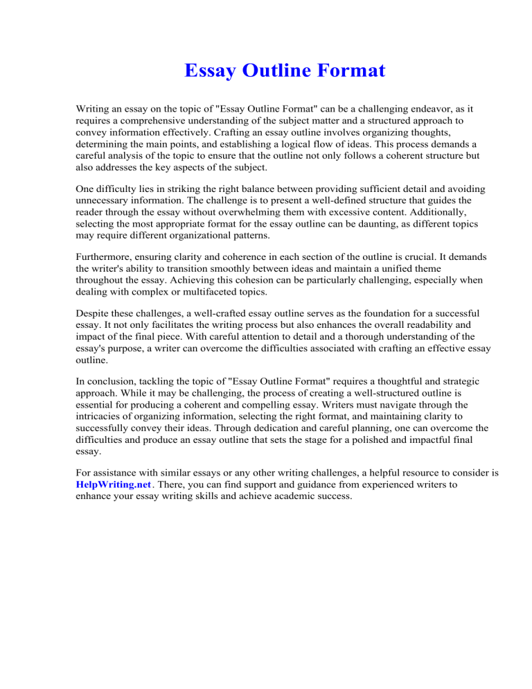 Essay Outline Format