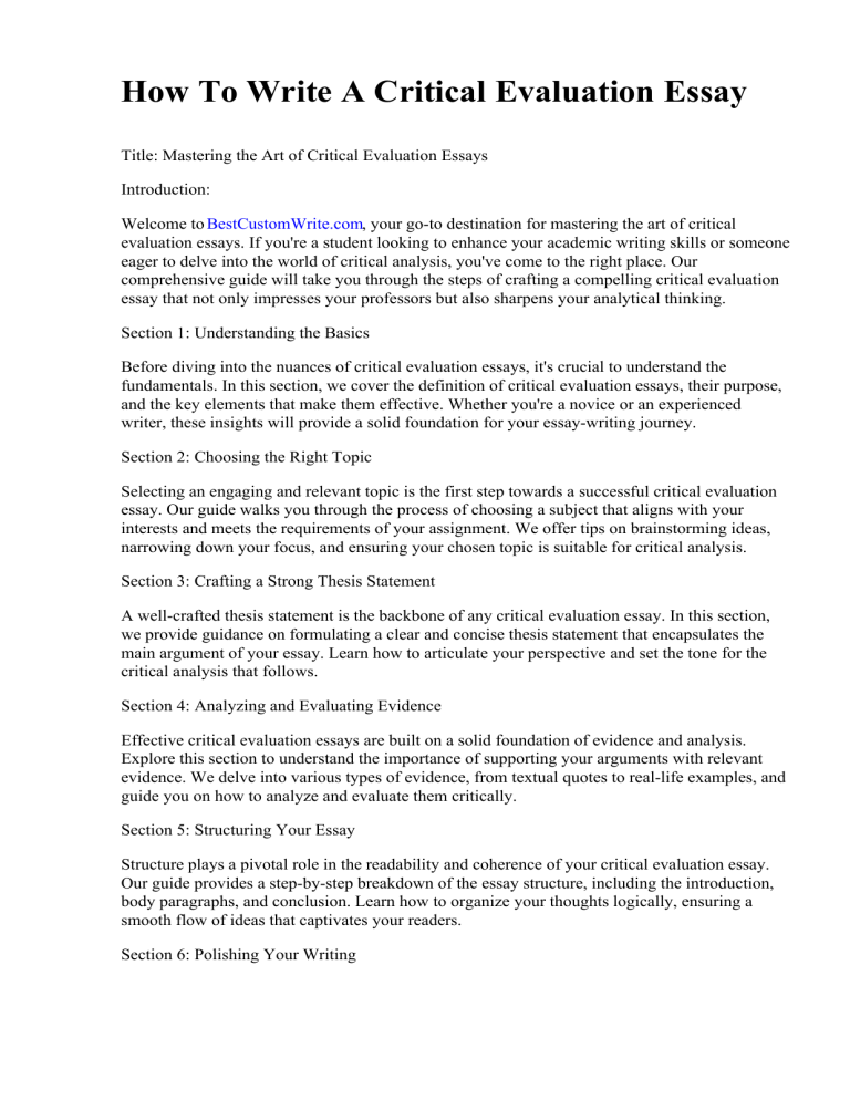 Critical Evaluation Essay Writing Guide Critical Evaluation Essay Writing Guide