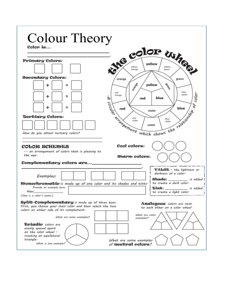 Color Theory Worksheet Understanding Color Schemes