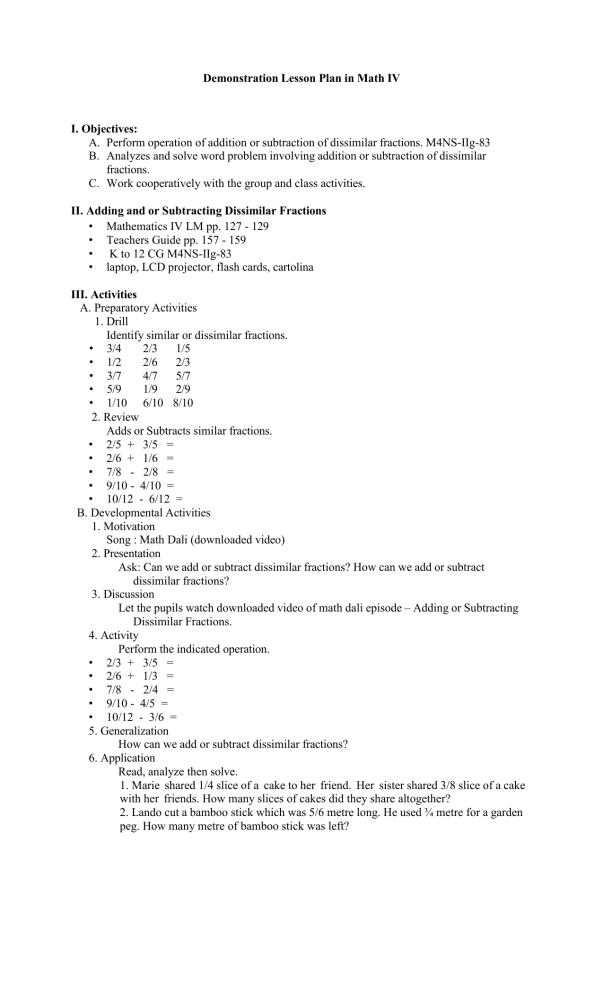 2nd Quarter Lesson Plan