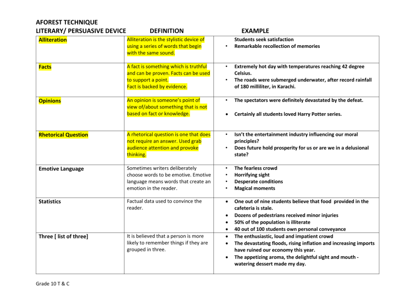 Literary Persuasive Devices Worksheet Literary Persuasive Devices Worksheet