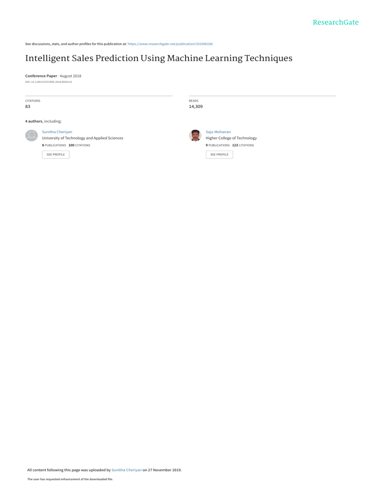 Sales Prediction with Machine Learning Techniques