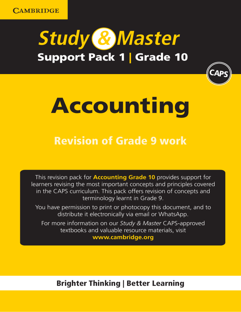 Grade 10 Accounting Revision Pack