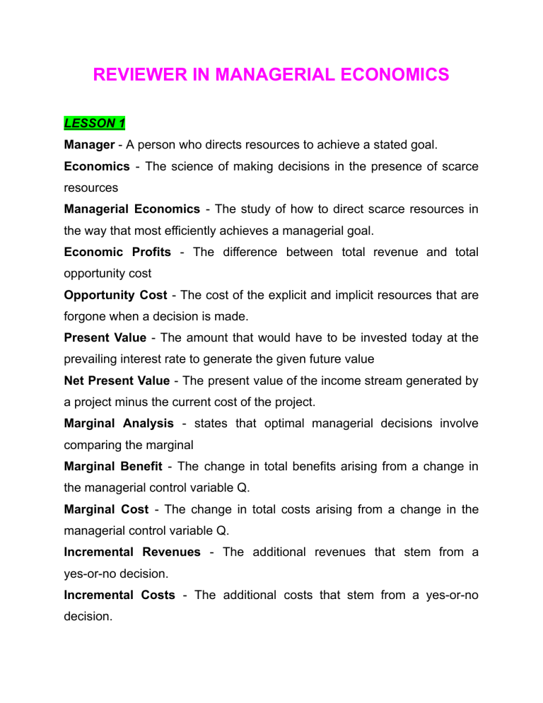 Managerial Economics Reviewer