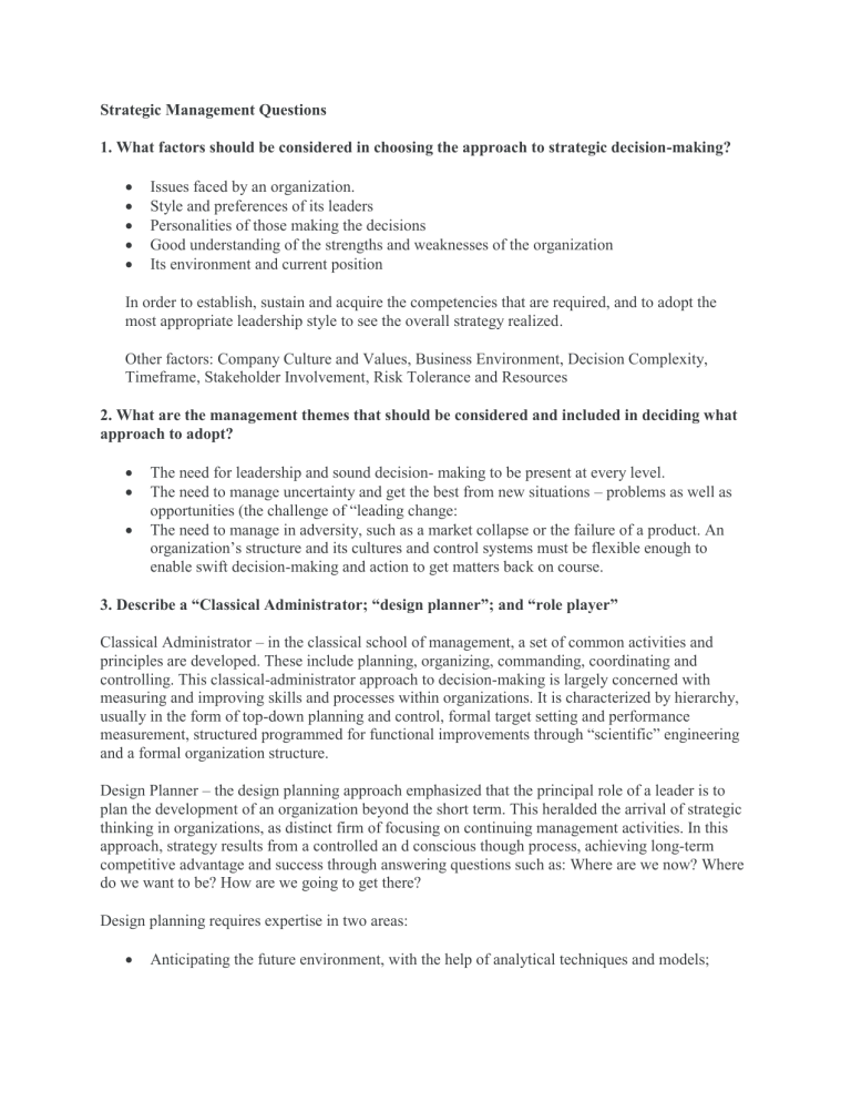 Strategic Management Questions