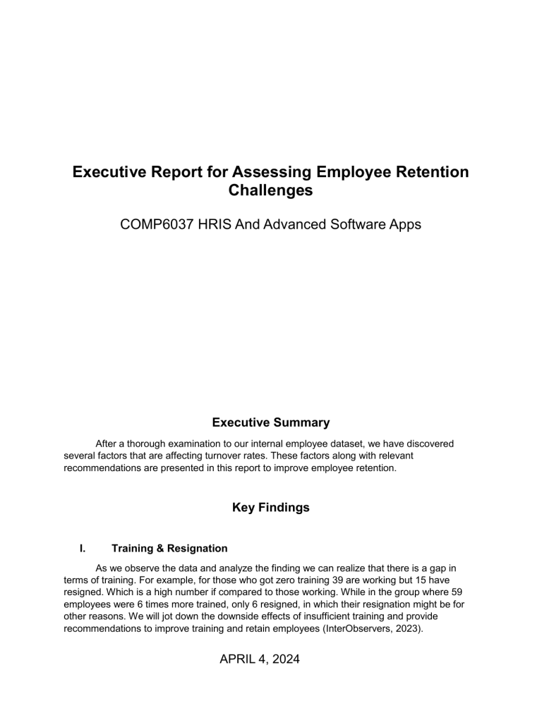 Employee Retention Report: Training, Age, R&D Analysis