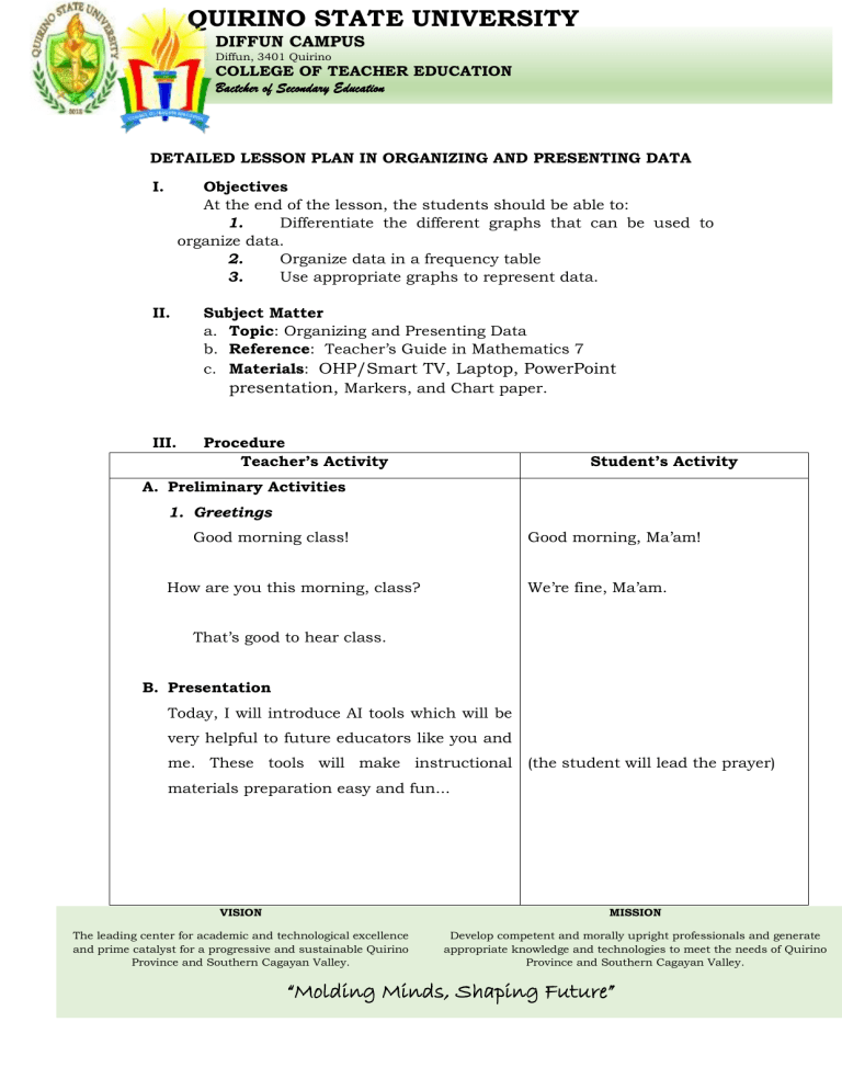 Lesson Plan Organizing And Presenting Data Lesson Plan Organizing And Presenting Data