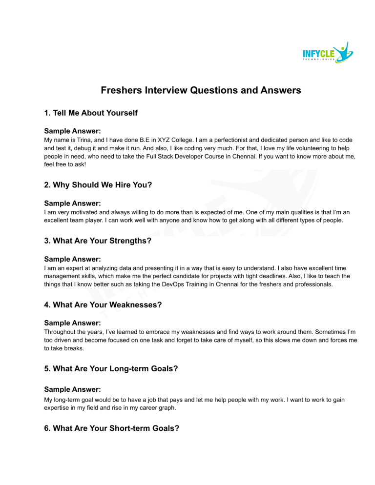 Freshers Interview Questions And Answers Freshers Interview Questions And Answers