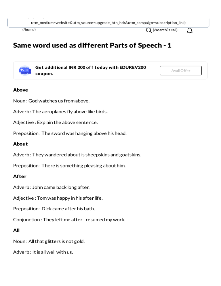 Same Word Different Parts of Speech Examples