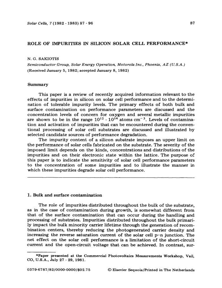 Silicon Solar Cell Impurities: Performance Impact
