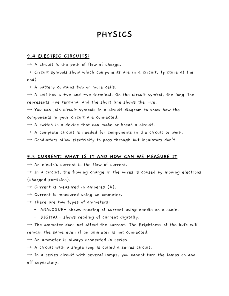 Electric Circuits, Current, Voltage: Physics Textbook Excerpt
