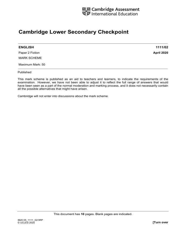 Cambridge Lower Secondary English Mark Scheme