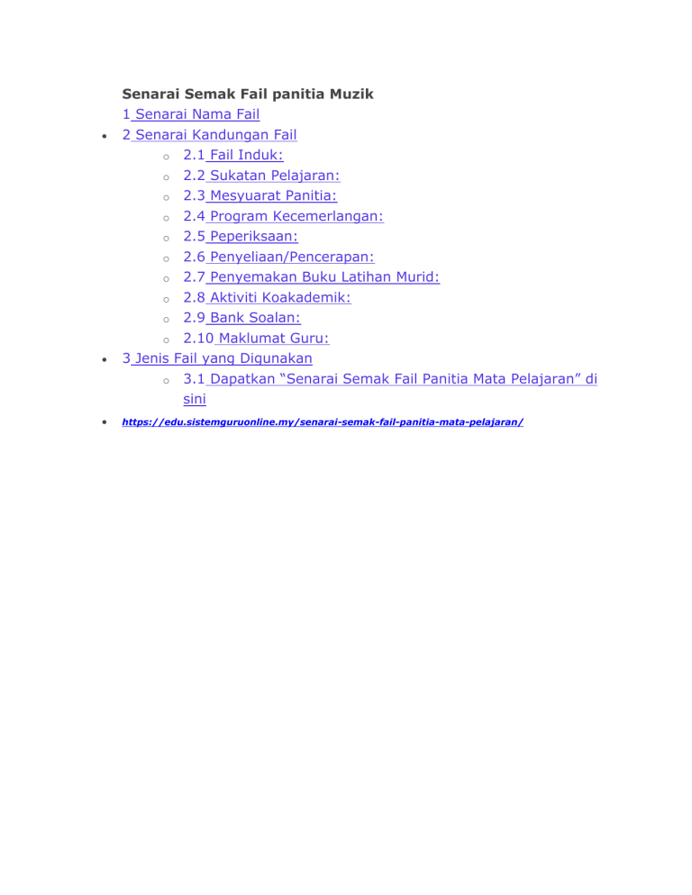 Senarai Semak Fail Panitia Muzik