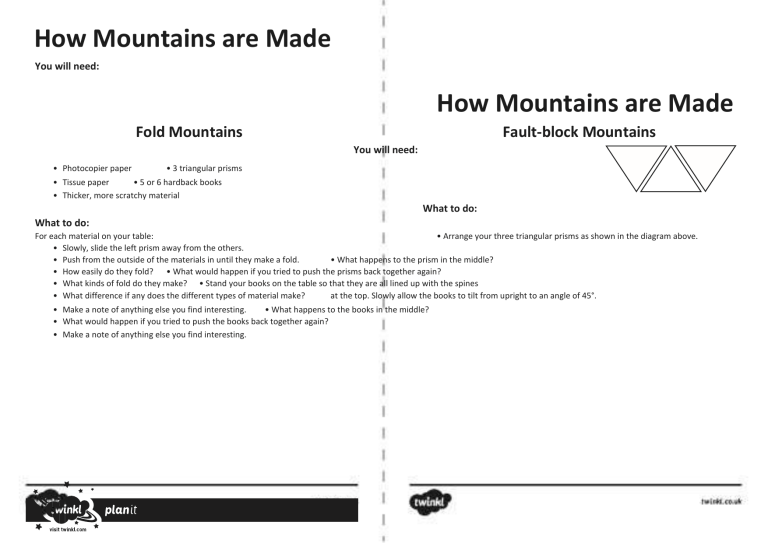 Mountain Formation Experiments Worksheet
