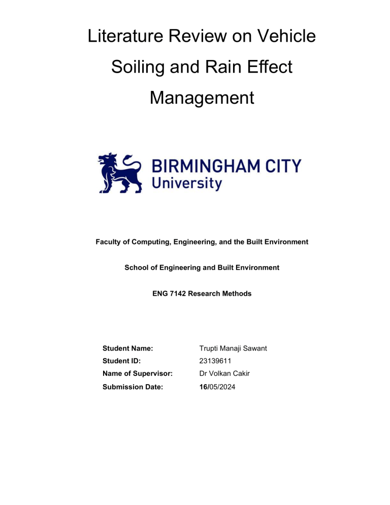 Vehicle Soiling & Rain Effect Literature Review