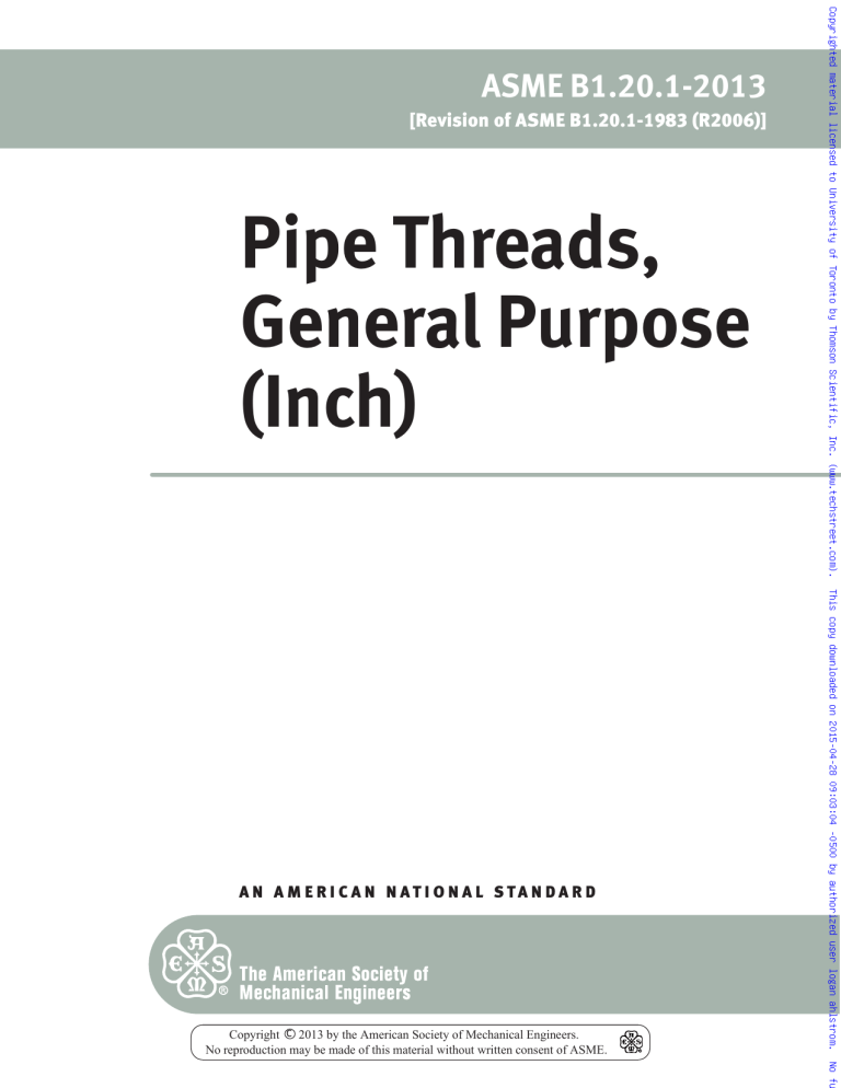 ASME B1.20.1: Pipe Threads, General Purpose (Inch) Standard