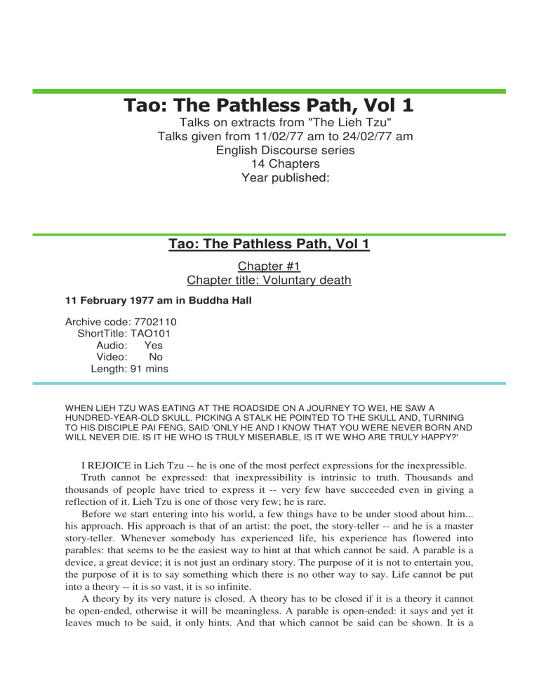 Tao - The Pathless Path, Vol 1