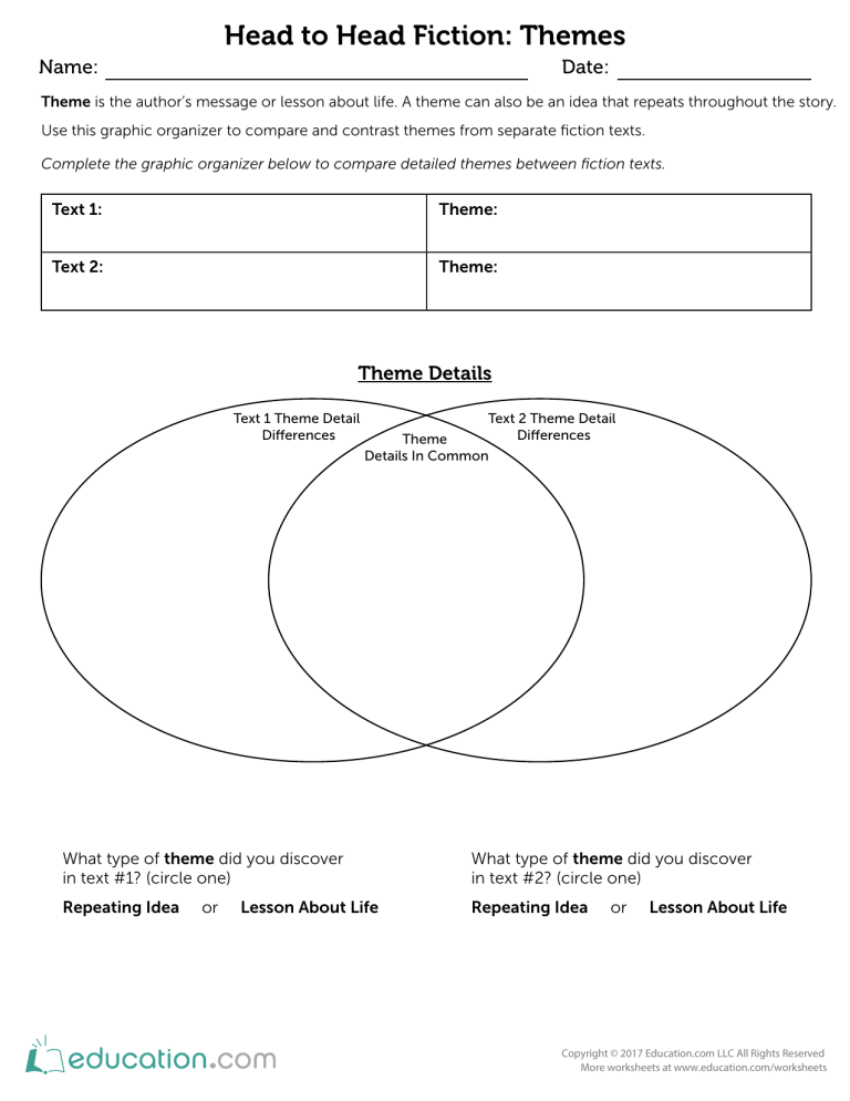 Fiction Theme Comparison Worksheet
