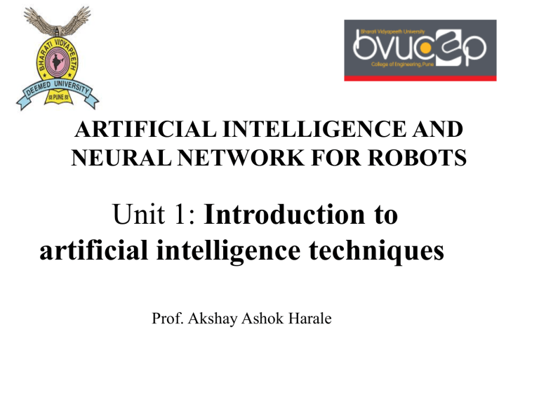AI & Neural Networks for Robots: Intro to AI Techniques
