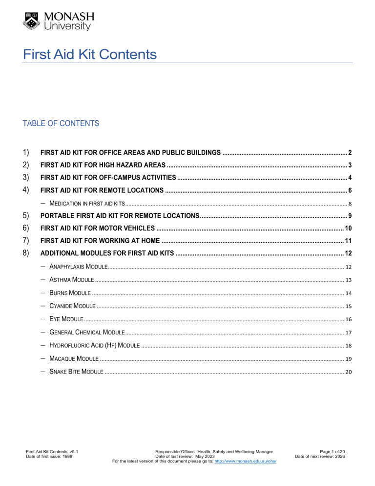 First Aid Kit Contents Guide