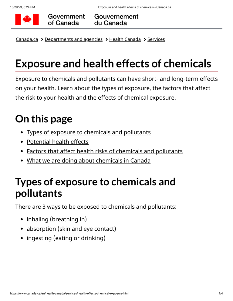 Chemical Exposure & Health Effects in Canada