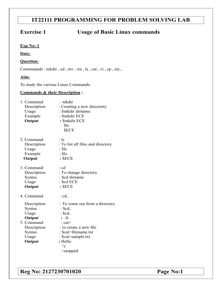 Linux Commands & C Programming Lab Exercise