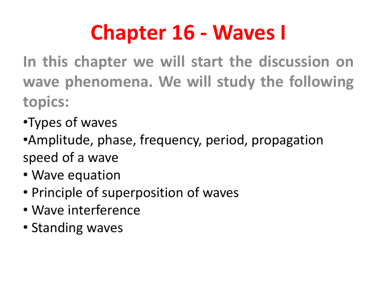 Waves I: Introduction to Wave Phenomena