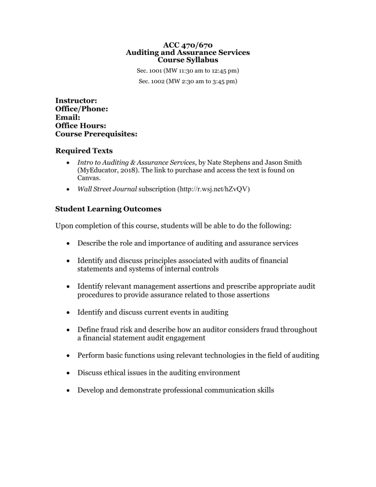 ACC 470/670 Auditing Course Syllabus