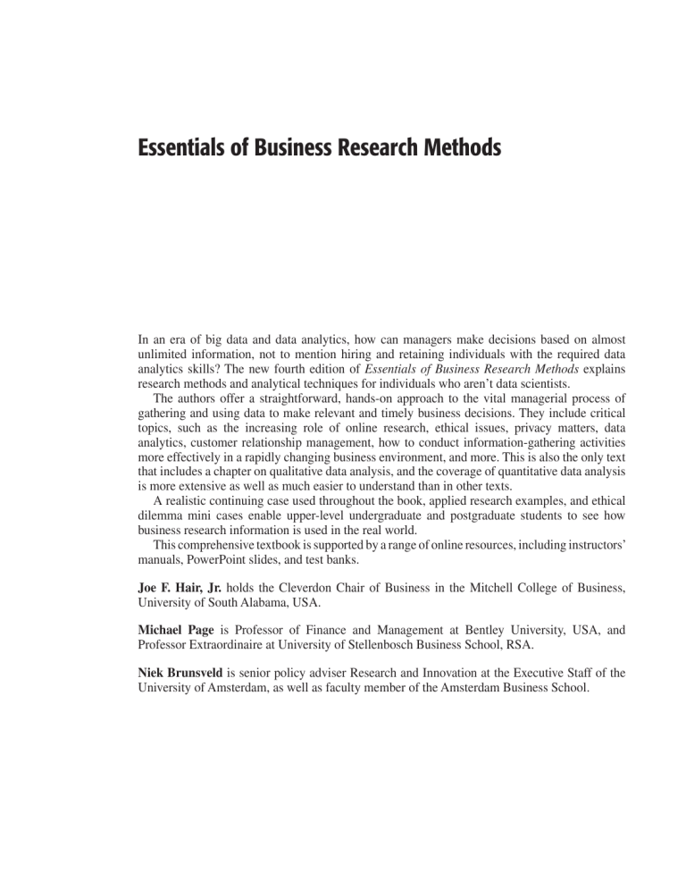 ESSENTIALS OF BUSINESS RESEARCH METHOD