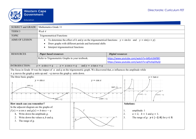 Grade 11 Trig Functions: Period & Shift Lesson