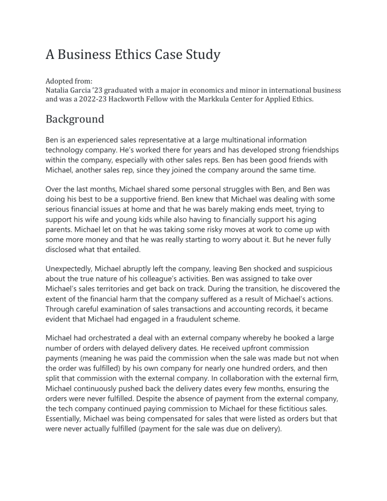 Business Ethics Case Study: Ben's Dilemma