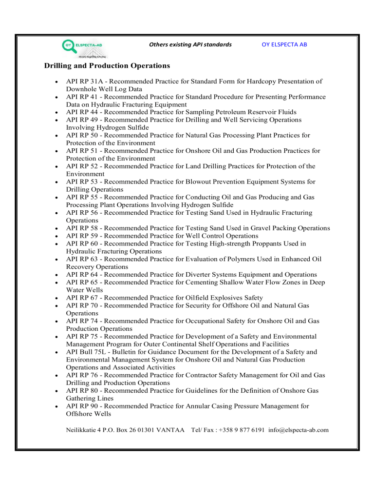 API Standards for Oil and Gas Operations