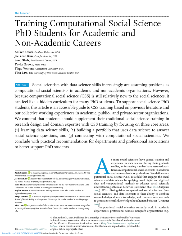 Training Computational Social Science PhD Students